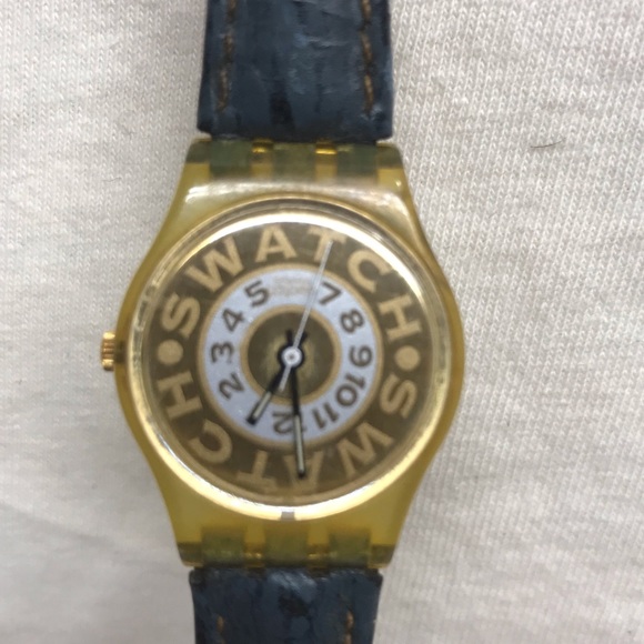 Swatch | Accessories | Vintage Rare Leather Band Swatch Watch | Poshmark